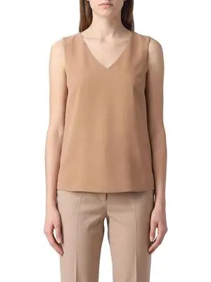 Herno Sleeveless V-neck Viscose Top - Camel