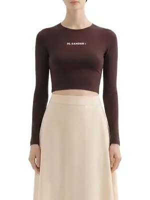 JIL SANDER Long Sleeve Cropped Top - Brown