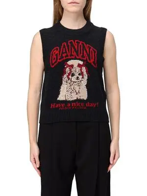 GANNI Ganni Knitted Waistcoat With Leopard Print Black