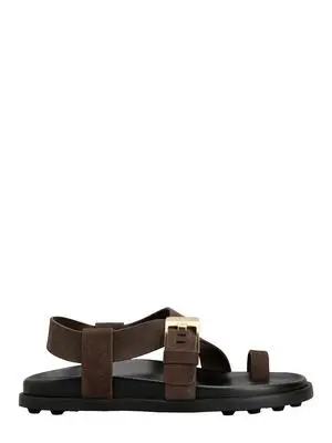 TOD'S Suede Thong Sandals With Low Heel And Adjustable Ankle Strap - Brown