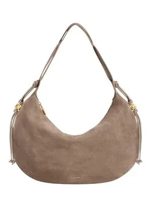 COCCINELLE Suede Shoulder Bag With Metallic Logo - Brown