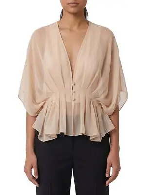 Max Mara Silk Draped Blouse - Beige