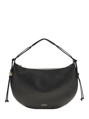 COCCINELLE Grained Leather Shoulder Bag With Logo - Black