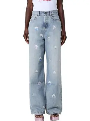 Fiorucci Printed Denim Wide Leg Jeans - Gnawed Blue