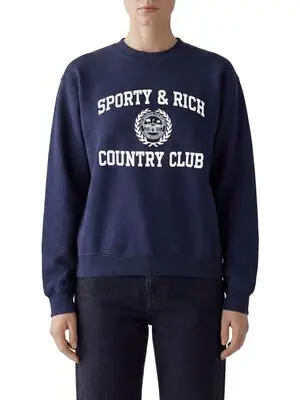 SPORTY & RICH Country Club" Crewneck Sweatshirt - Navy