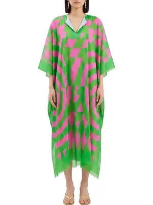 Dries Van Noten Cotton Kaftan Dress With Optical Print - Fa01