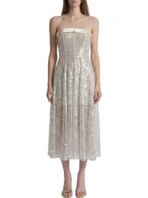 Alberta Ferretti Sequin Embellished Strapless Gown - White