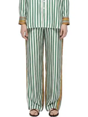PAULA Silk Twill Striped Trousers - Multicolor
