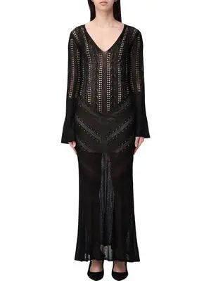 TWINSET Twinset Crochet Long Sleeve V-Neck Dress Black