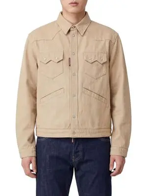 Dsquared2 Cotton Shirt Jacket With Patch Pockets - Beige