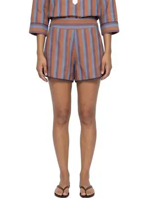 PAULA Paula Linen Striped High-Waisted Shorts Blue