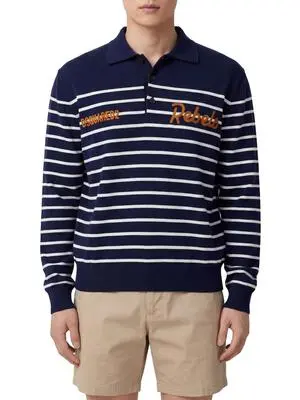 Dsquared2 Relaxed Fit Striped Knit Long-sleeve Polo - Blue