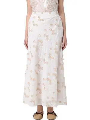HANITA Embroidered Floral Viscose Blend Maxi Skirt - Beige