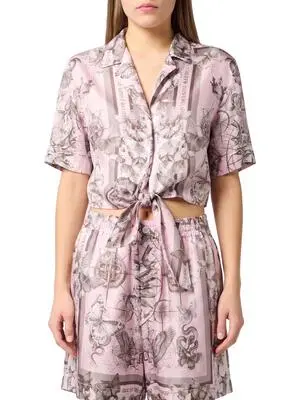 Philipp Plein Graphic Print Silk Cropped Shirt - Fuchsia