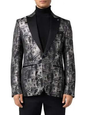 Philipp Plein Dollars Graphic Print Polyester Blazer - Black