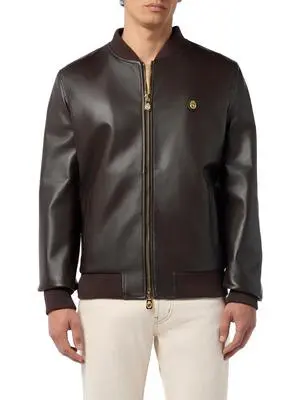 BILLIONAIRE Nappa Leather Bomber Jacket - Brown
