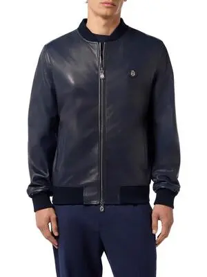 BILLIONAIRE Nappa Leather Bomber Jacket - Navy
