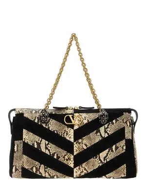 Valentino Garavani Panthea Python And Suede Shoulder Bag With Vlogo Signature - Beige