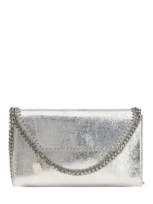 Stella McCartney Falabella Crackle-effect Faux Leather Wallet On Chain - Silver