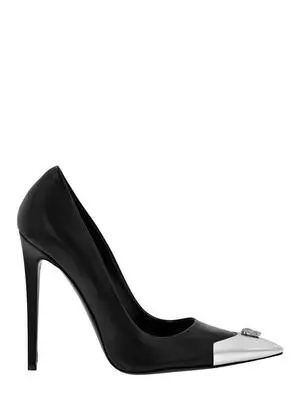 Philipp Plein Leather Pumps With Embellished Metal Almond Toe - Black