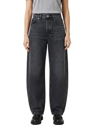 Alexander Wang High-waisted Baggy Jeans With Rhinestone Logo - Grey