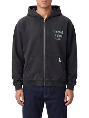 REPRESENT Zip-up Hoodie In Cotton With Logo - Black