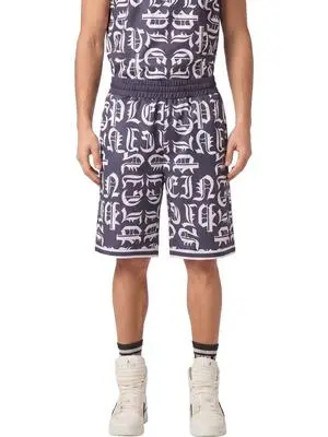 Philipp Plein Jersey Sport Shorts With Monogram Print - Denim
