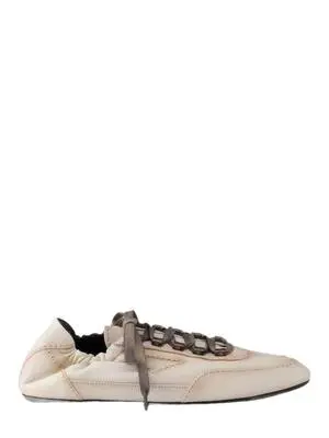 Prada Collapse Antiqued Nappa Leather Sneakers With Hooks - Neutrals