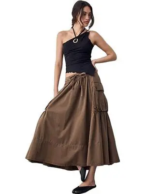 Free People We The Free Trailblazer Cargo Midi Skirt - Chocolate