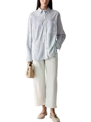 Barbour Fawley Striped Cotton Poplin Relaxed Fit Shirt - White