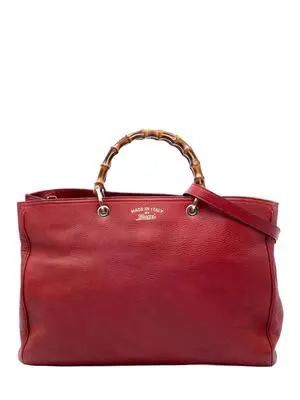 Gucci Large Calfskin Bamboo Shopper Satchel - Red