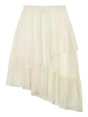 TOUT A COUP Asymmetric Tiered Midi Skirt - Neutrals