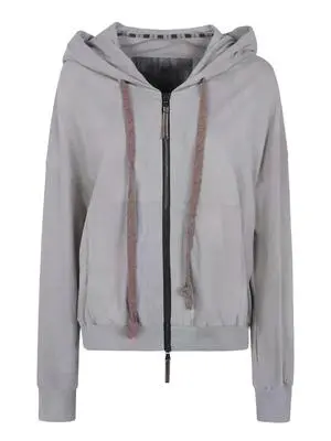 ZIGGY CHEN Zip-up Drawstring Hoodie With Graphic Print - Neutrals
