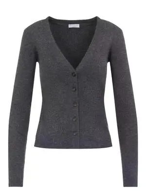 Brunello Cucinelli Ribbed V-neck Cardigan - Grey