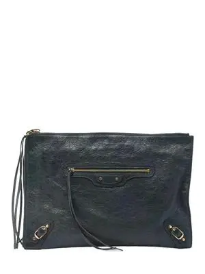 Balenciaga 2018 Lambskin Motocross Classic Zip Around Flat Clutch Bag - Grey