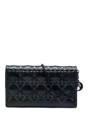 Dior 2022 Calfskin Cannage Diamond Lady Wallet On Chain Crossbody Bag - Black