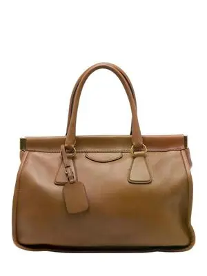 Prada City Calf Frame Top Handle Tote Bag - Brown
