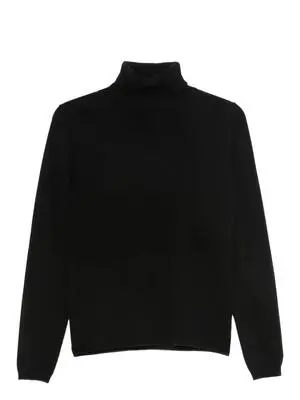 ALLUDE Long Sleeve Ribbed Turtleneck Sweater - Black