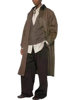 ALYSI Single-breasted Coat With Corduroy Collar - Brown