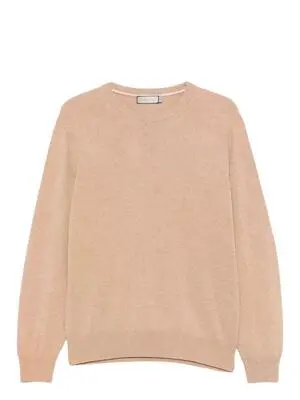 Canali Crew Neck Sweater With Ribbed Trim - Neutrals