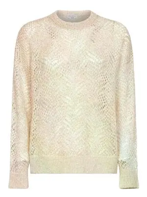 Brunello Cucinelli Sequin-embellished Openwork Knit Sweater - Neutrals