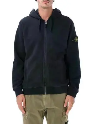 Stone Island Compass-patch Zip-up Hoodie - Blue