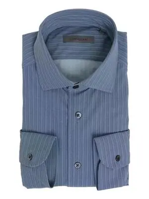 Corneliani Herringbone-patterned French-collar Shirt - Blue
