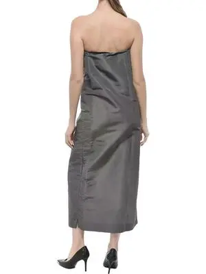 SUPER BLOND Strapless Silk Midi Dress - Grey