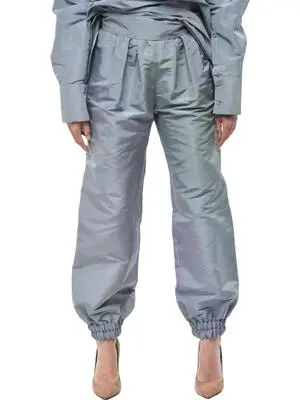 SUPER BLOND Tapered Silk Trousers With Pleat Detail - Blue
