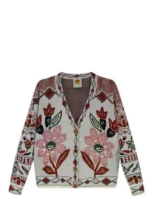 Farm Rio Off-white Embroidered Floral Knit Cardigan - Neutrals