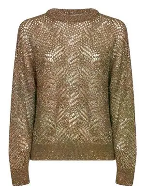Brunello Cucinelli Sequin-embellished Openwork Knit Sweater - Brown