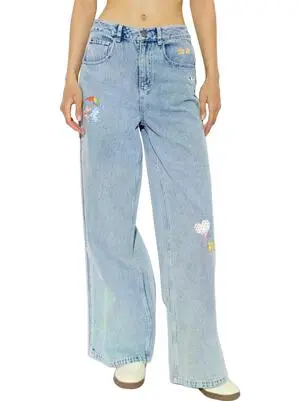 Adidas Care Bears High Rise Wide Leg Denim Trousers - Blue