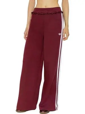 Adidas Burgundy Ruffle Trim Side Stripe Track Pants - Red