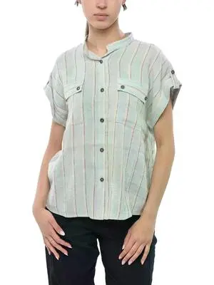 Woolrich Striped Band Collar Short Sleeve Shirt - Blue
